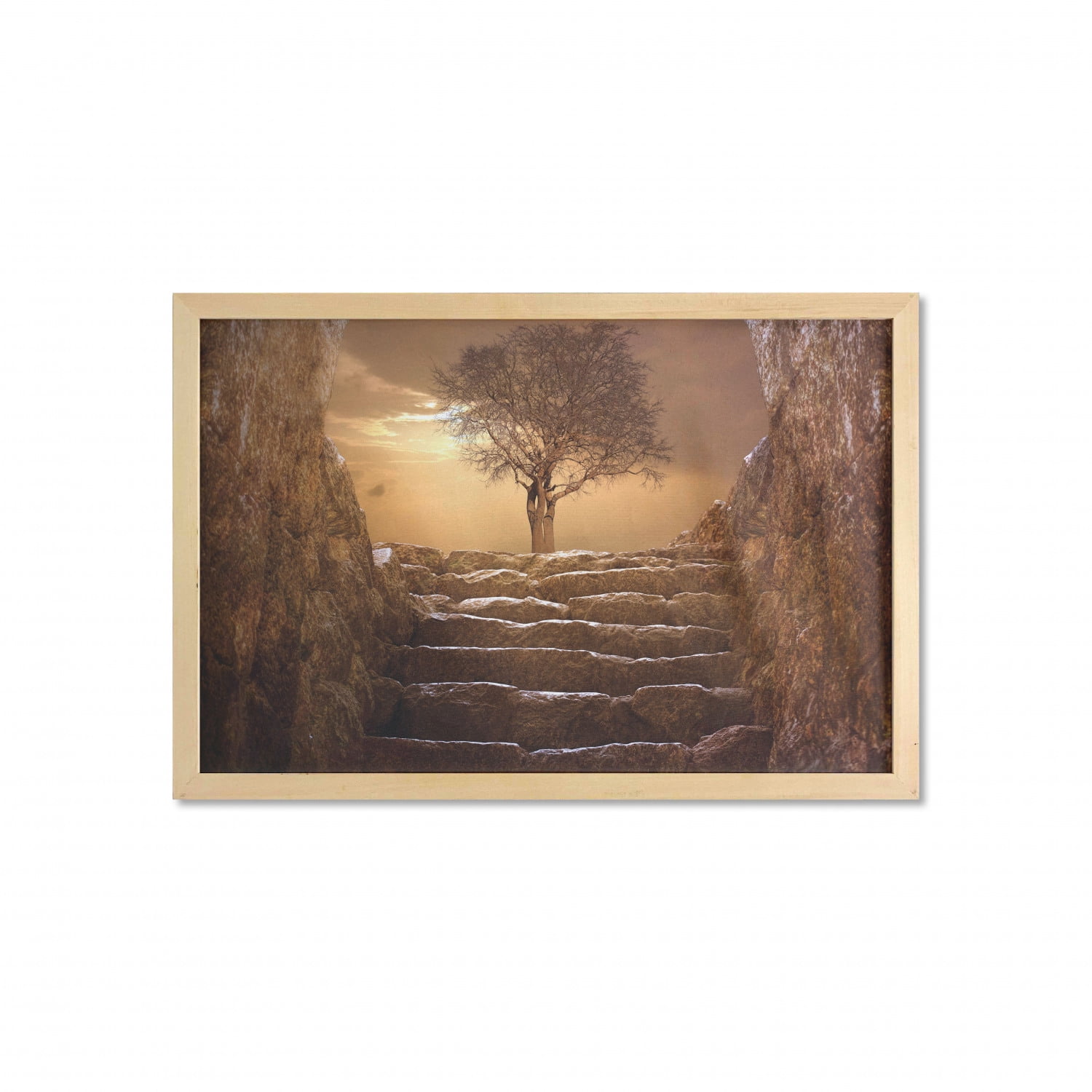 Tree Wall Art with Frame, Treet Entrance with Stone Stairs Sun Rays ...
