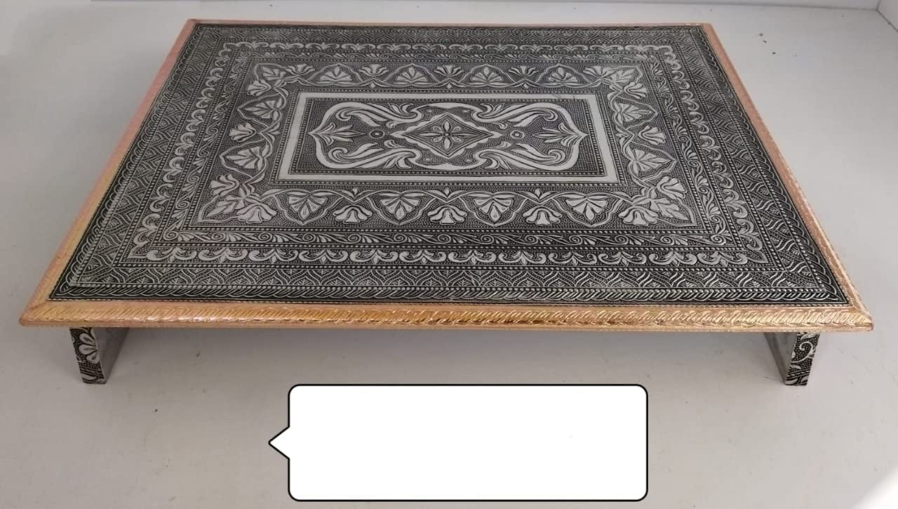 Indian Wooden Bajot Wooden Chowki with Handmade Oxidized Finish Bajot ...