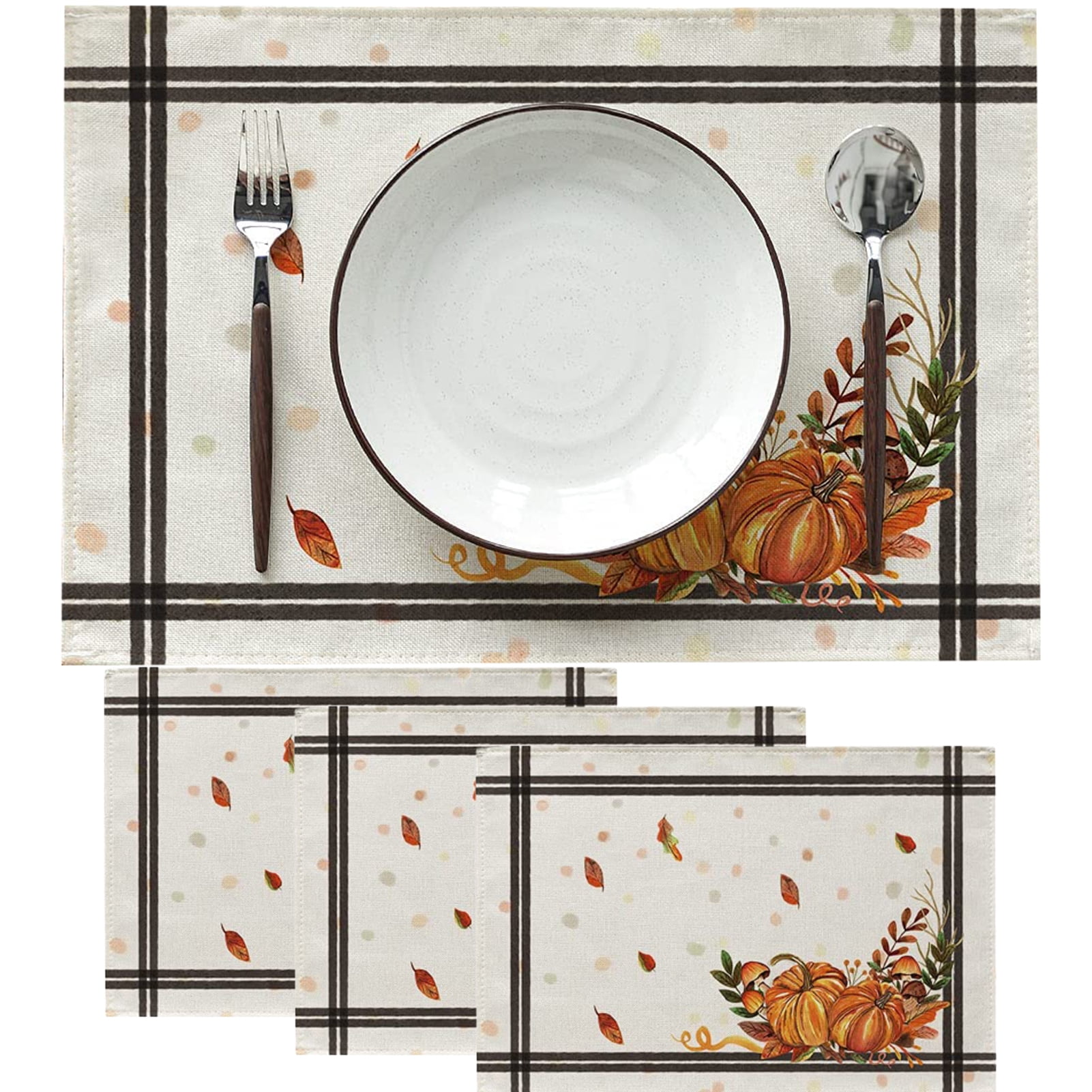 Bobasndm Autumn Thanksgiving Watercolor Placemats,Pumpkins, Mushrooms ...