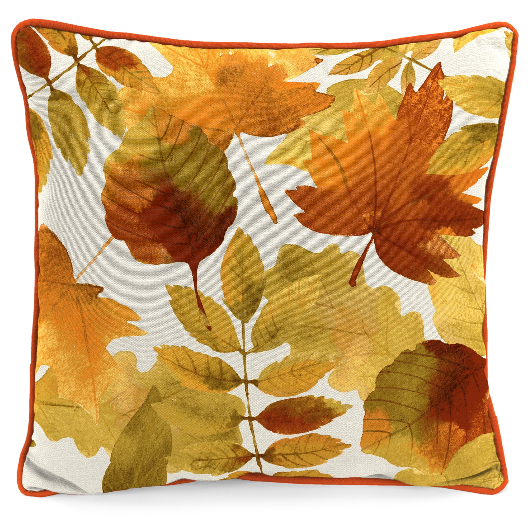 Mainstays Outdoor Throw Pillow, 16", Cream and Rust Autumn Leaves ...