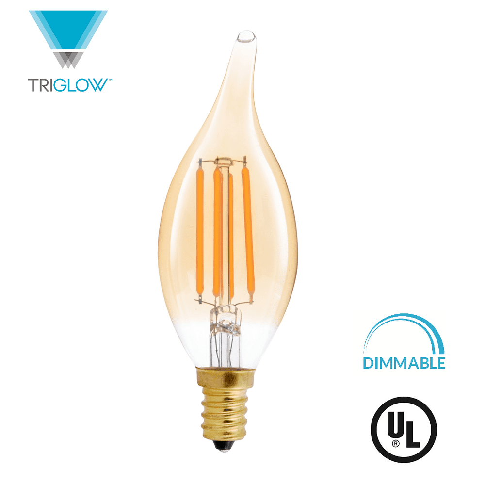 TriGlow LED 4.5 Watt (40W Equivalent), Flame Tip Amber Glass, DIMMABLE ...