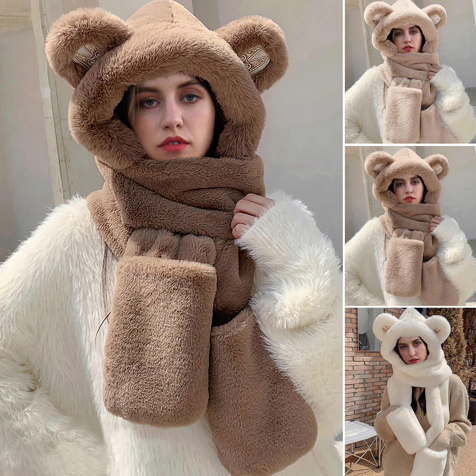 3-in-1 Novelty Cartoon Hood Earflap Cap Hat Scarf Gloves Mittens ...