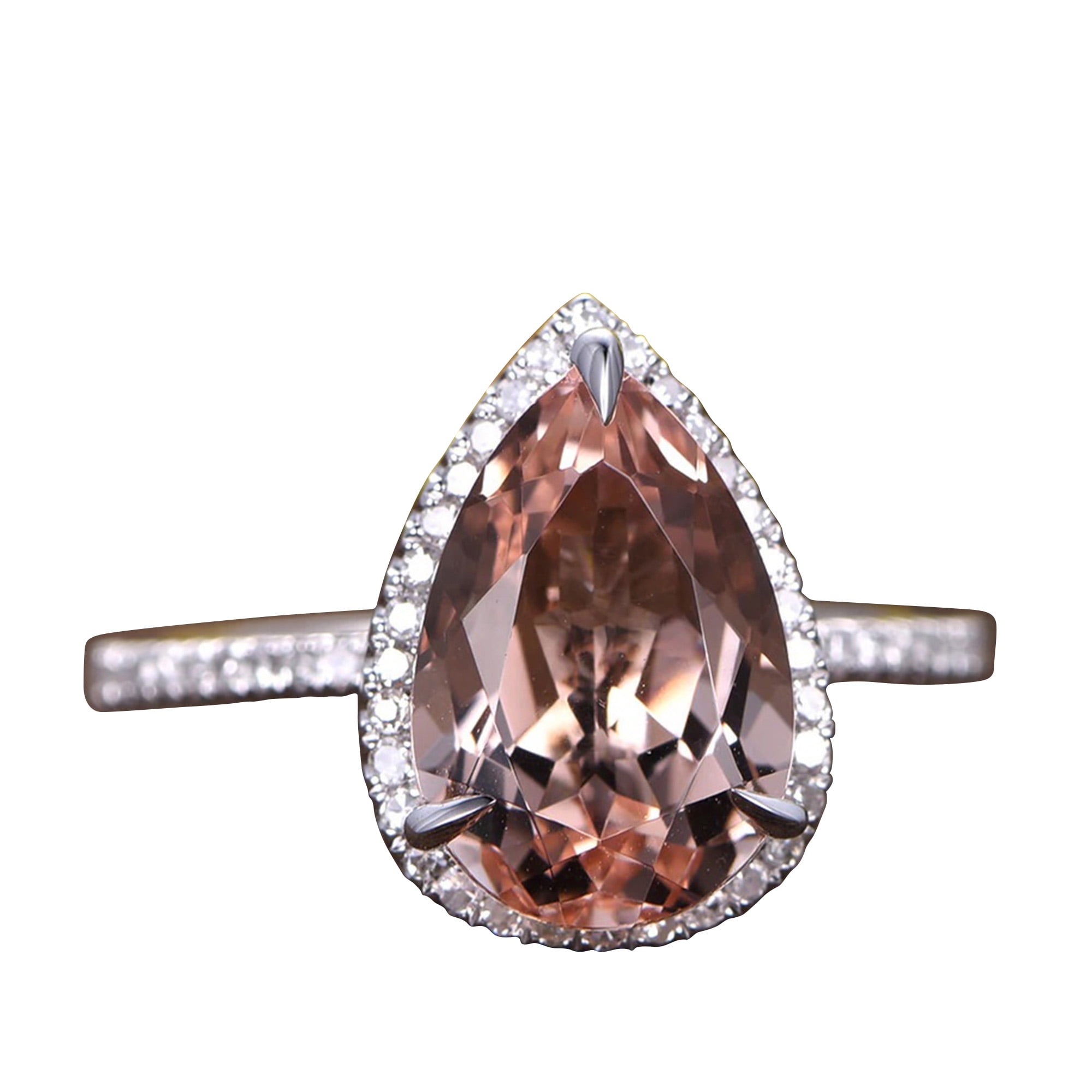 11x8mm Teardrop 3.75 Carat Pear Shape Morganite Engagement Ring 10k ...