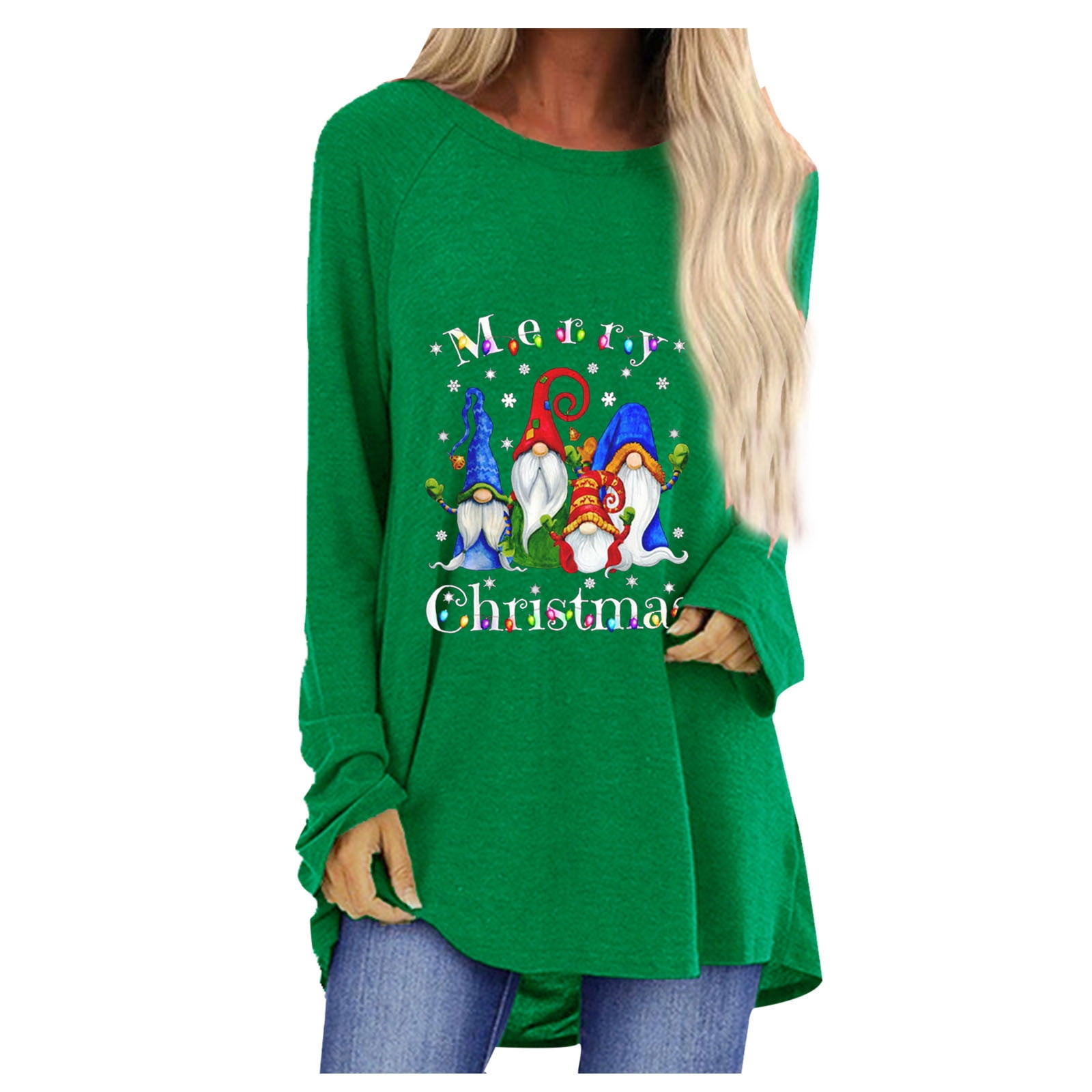 Ussuma Womens Christmas Tunics Blouses Tops For Women Going Out Long Sleeves Xmas Tree Santa