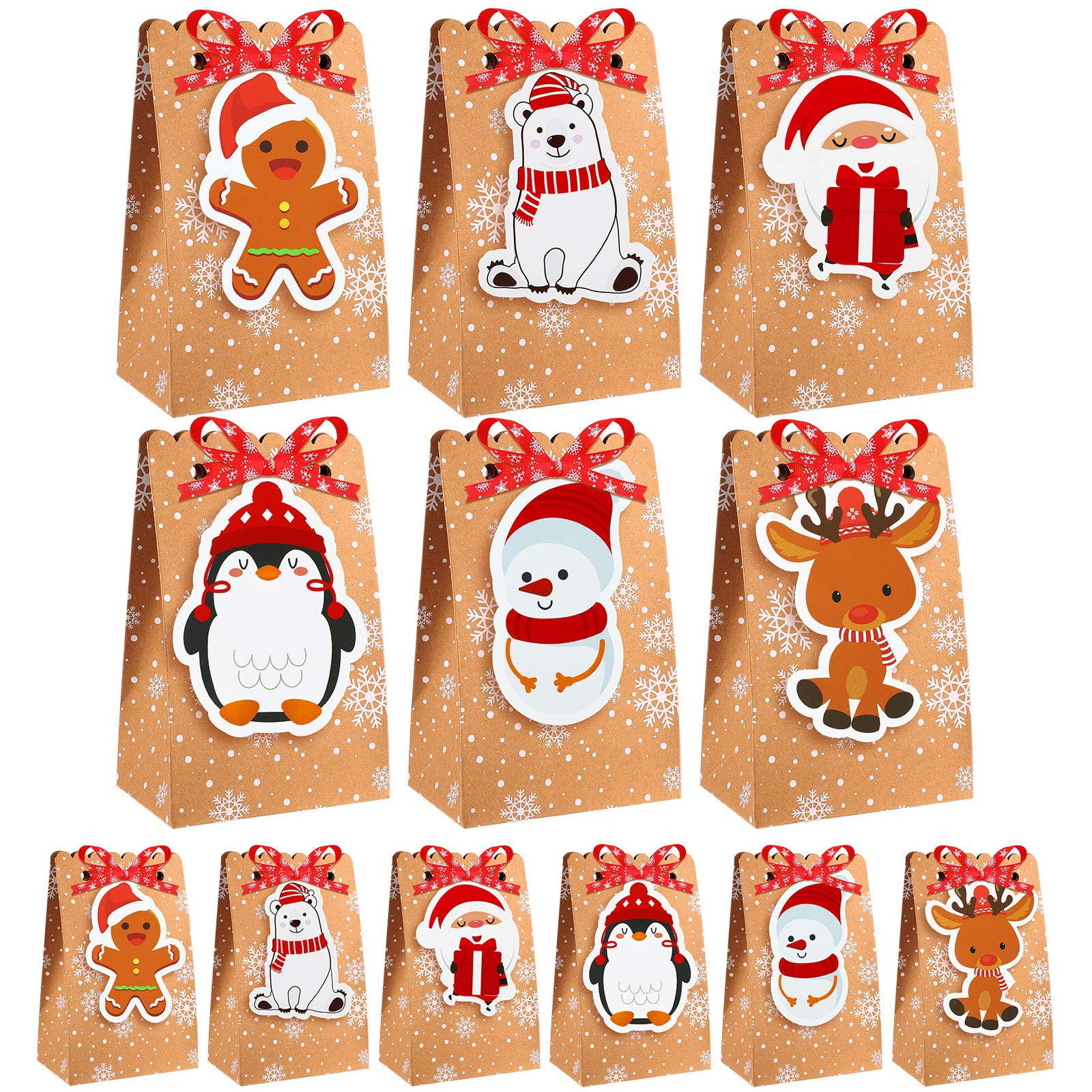 Elcoho 12 Pack Christmas Goodies Bags Exquisite Kraft Gift Boxes ...