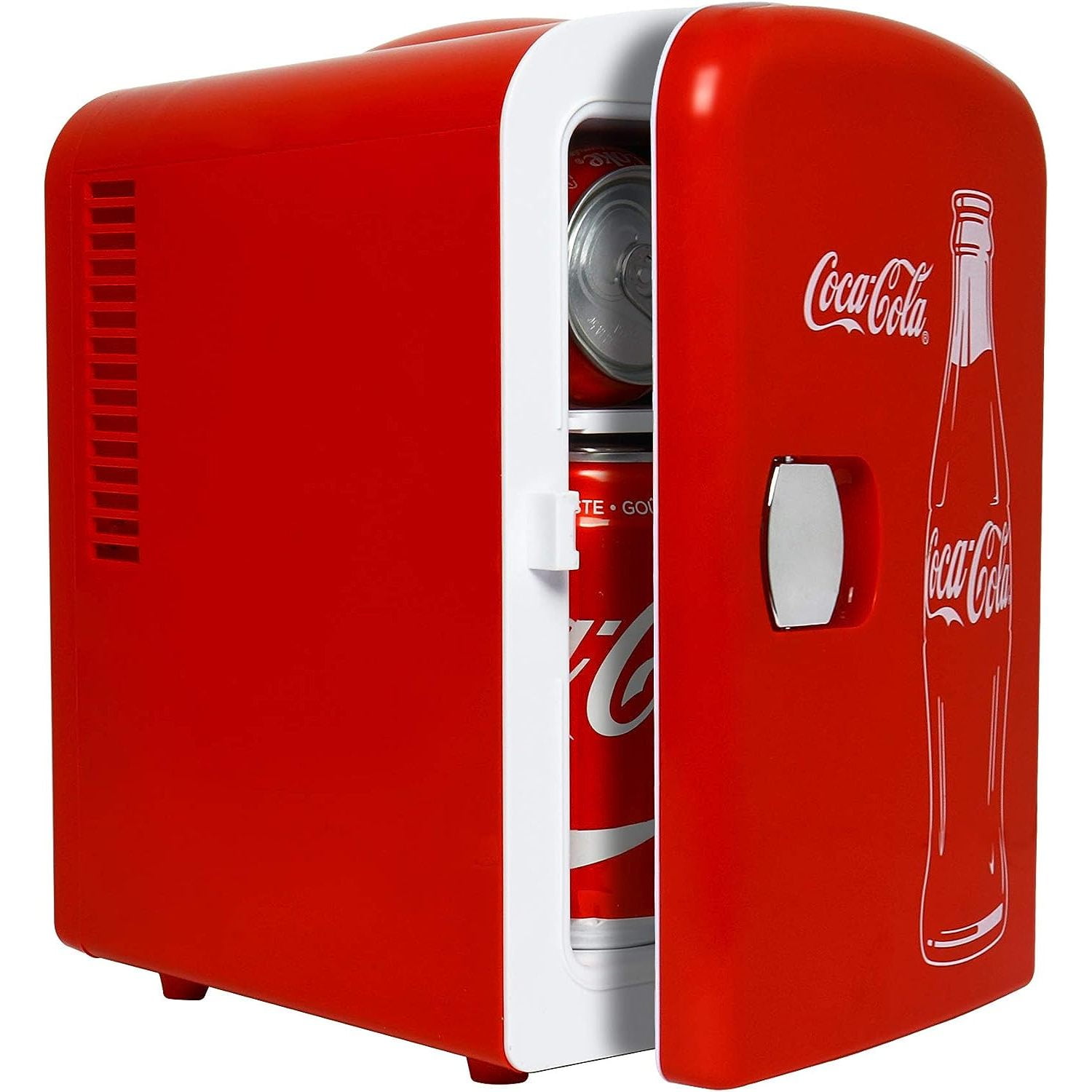 Classic Coke Bottle 4L Mini Fridge w/ 12V DC and 110V AC Cords, 6 Can ...