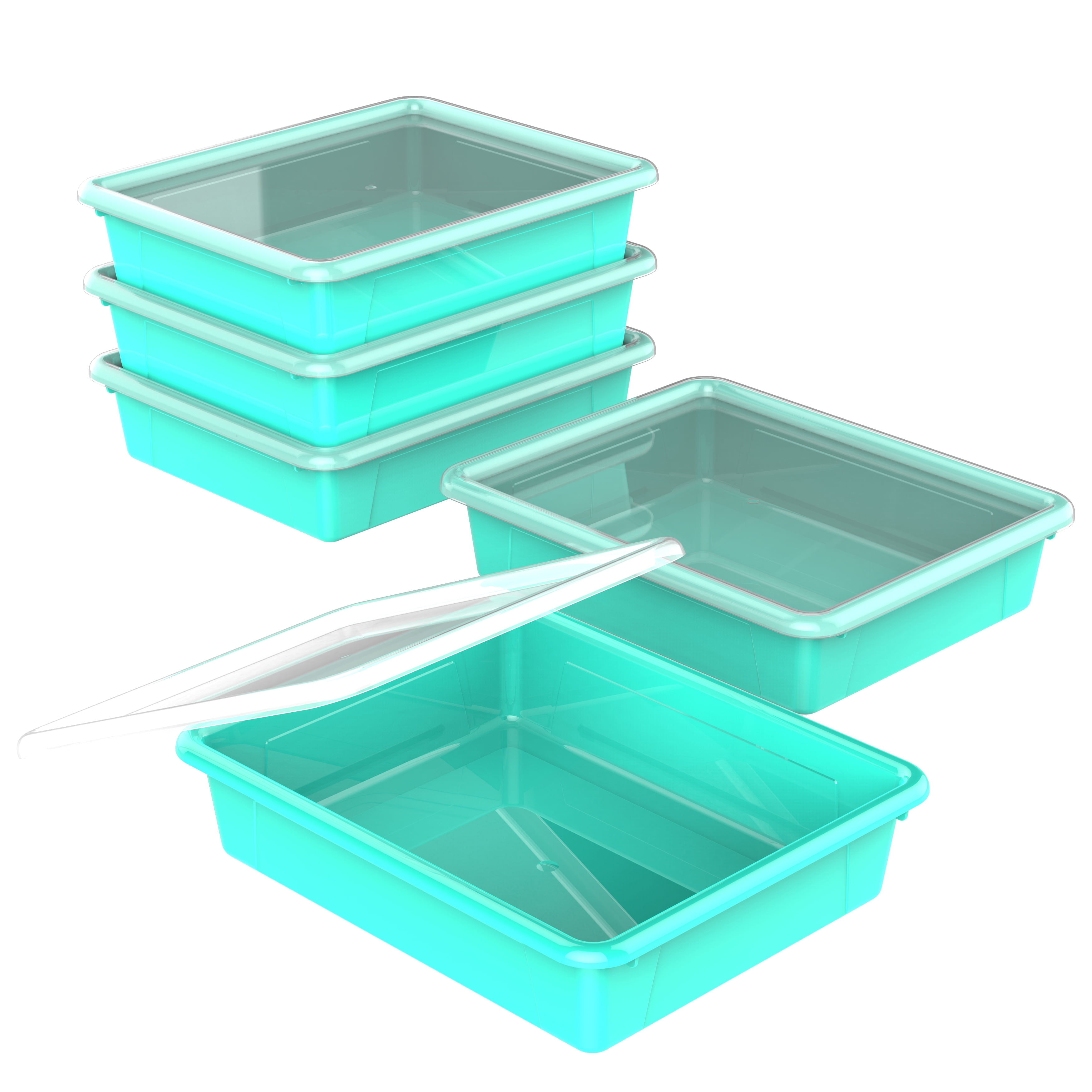 Storex Plastic Storage Tray with Lid, Letter-size Paper Sorter, Teal, 5 ...