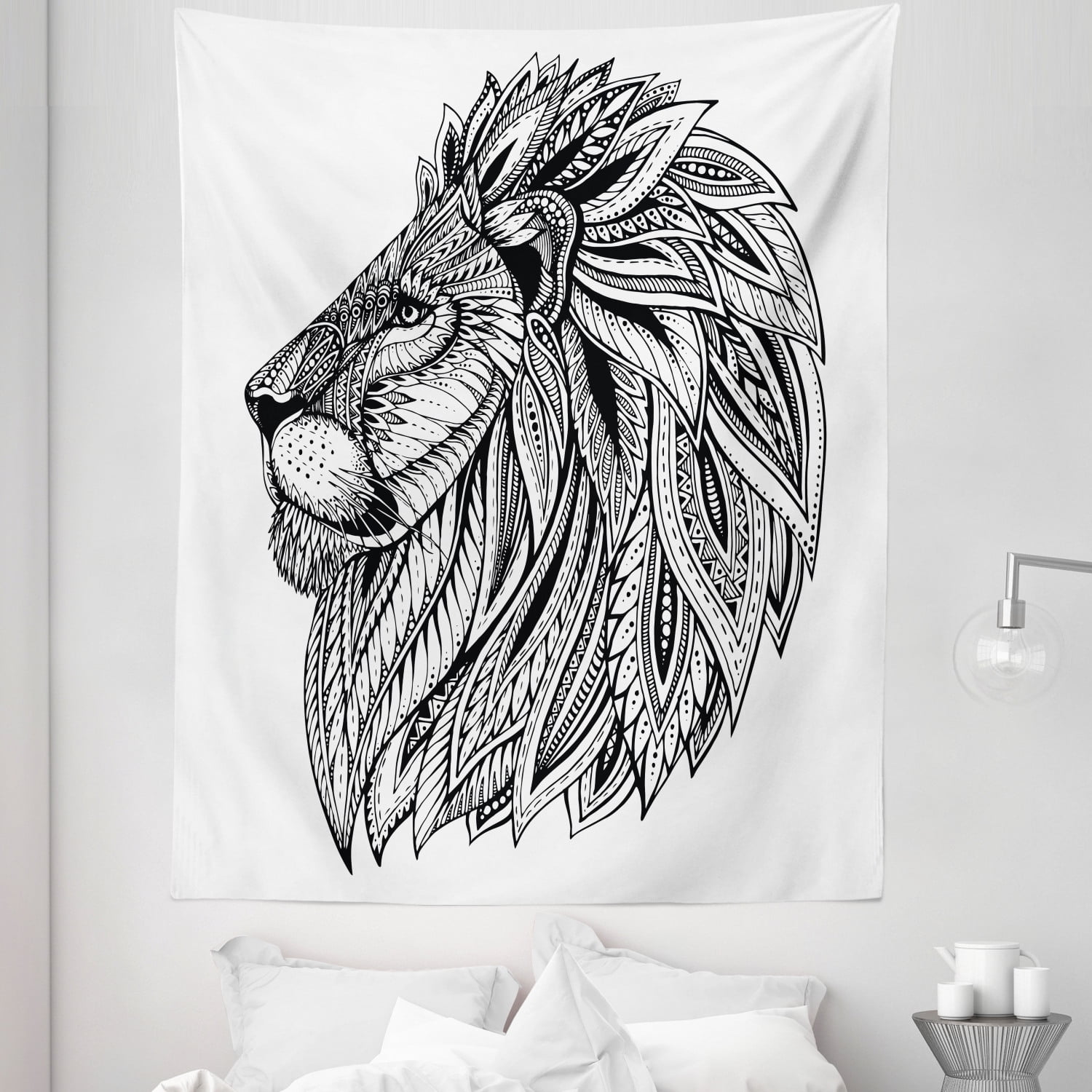 Lion Tapestry, Wilderness Savannah Animal with Boho Mane Made from ...
