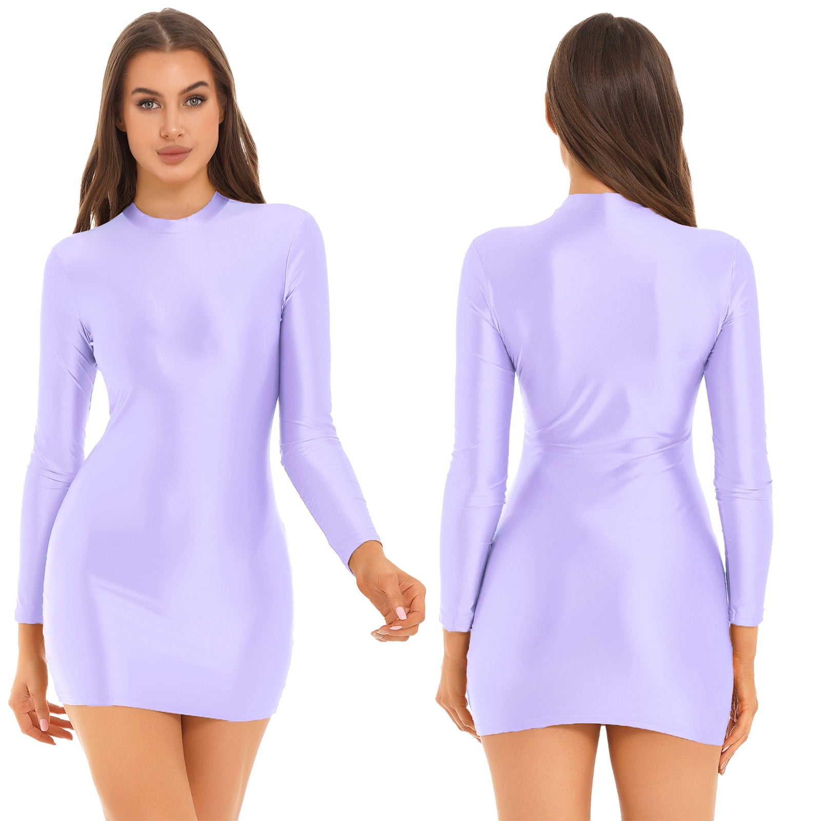 MSemis Women Oil Glossy Sheer Micro Mini Dress Tight Pencil Short Dress ...