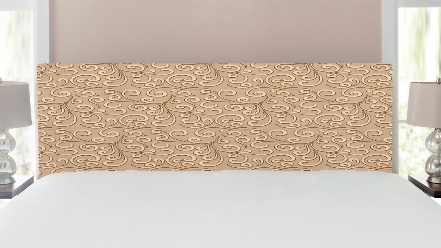 Beige Headboard, Baroque Floral Swirls Damask Pattern Classic Victorian ...