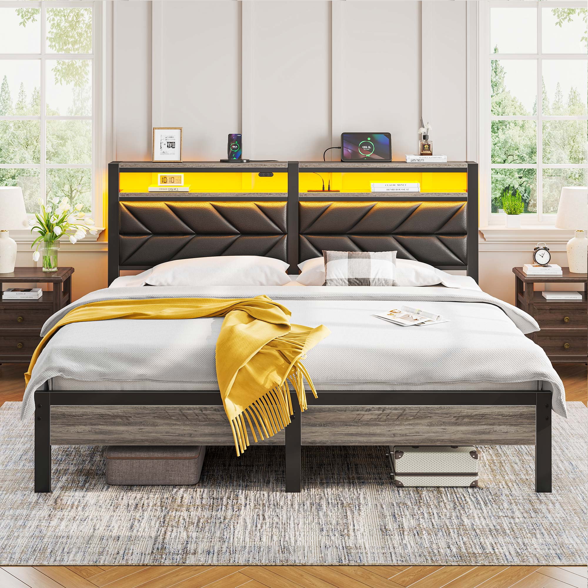 Click here for Greenstell King Led Bed Frame With Headboard Stora... prices