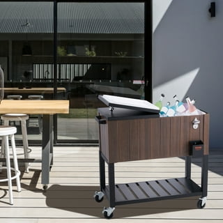 DWVO Outdoor Table and Storage Cabinet Solid Wood Movable Grill Table ...