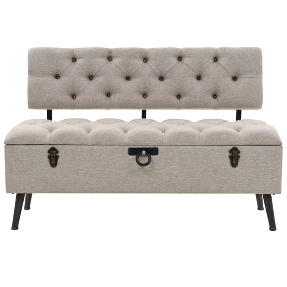 Baxton Studio Basira Japandi Cream Boucle Fabric Storage Bench with ...