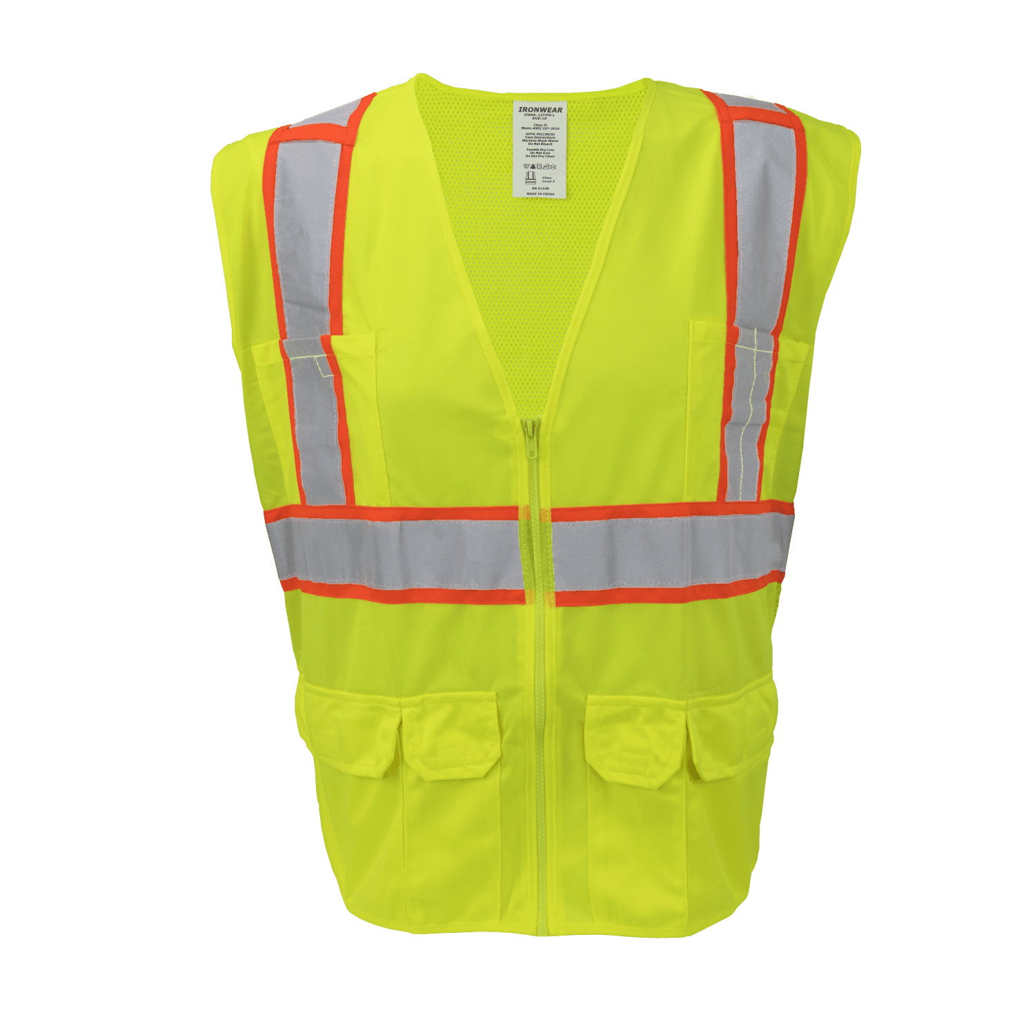 Ironwear 1277 Class 2 Surveyor Safety Vest w/ Zipper & Radio Clips ...