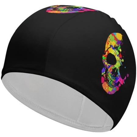 Watercolor Rainbow Skull Swim Cap Polyster Elasticity Bathing Caps ...