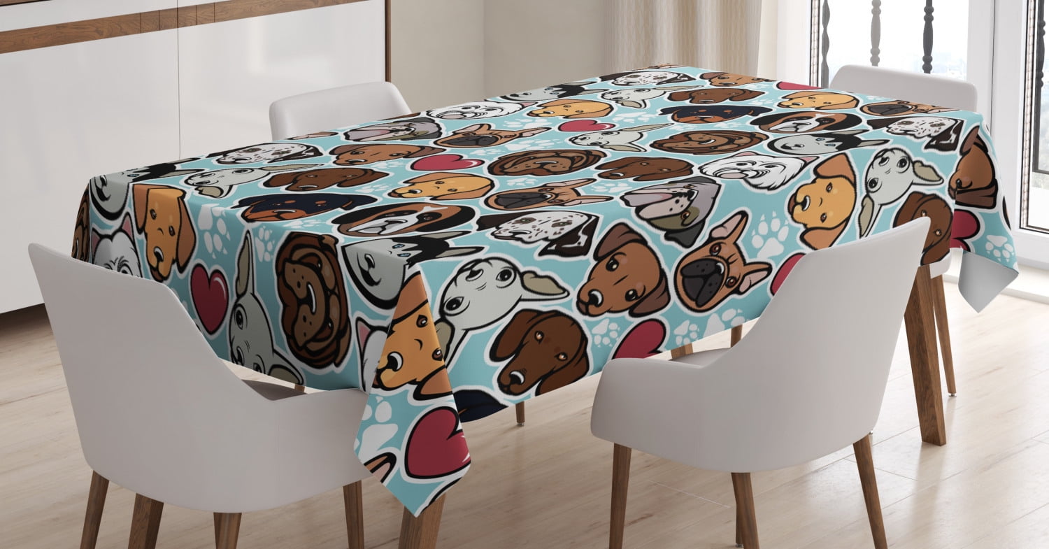 Ambesonne Dog Lover Tablecloth Rectangular Table Cover, Canine Breeds ...