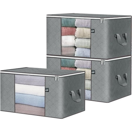 90L Large 3-Piece, Clothes Storage Box, Blanket Organizer, Blankets ...