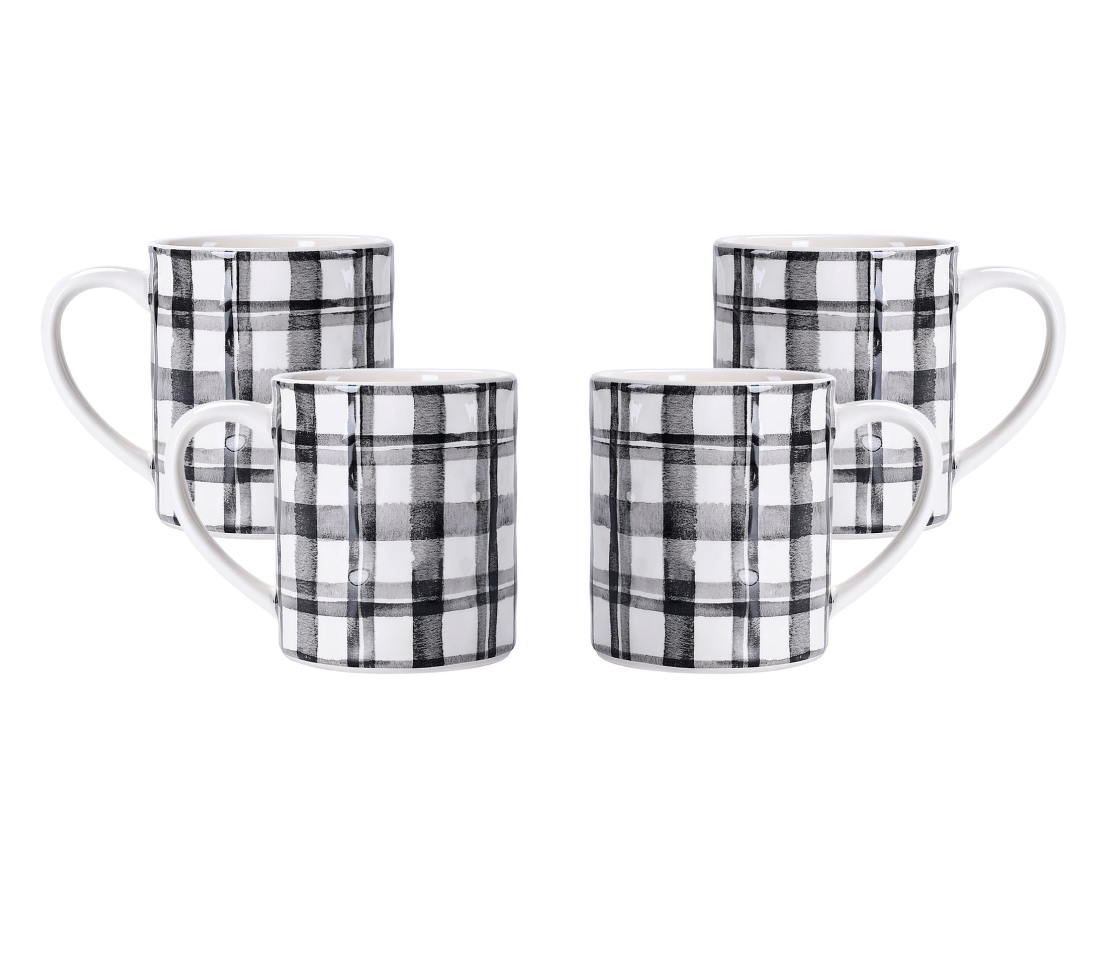 Bico Black and White Plaid Ceramic Mugs, Set of 4, for Coffee, Tea ...