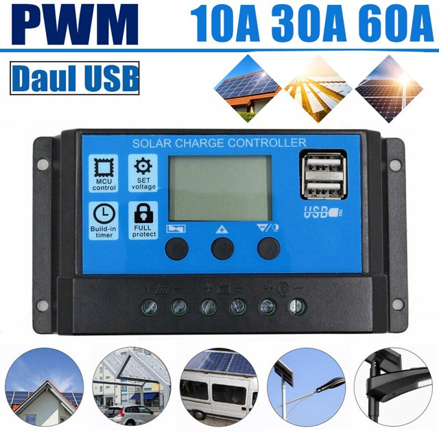 Solar Charger Controller Solar Panel Battery Intelligent Regulator with USB Port Display 12V/24V ...