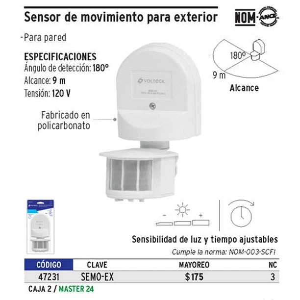 Sensor de movimiento para exterior, línea Classic, Volteck Volteck ...