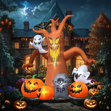 Costway 8 FT Outdoor Halloween Inflatable Dead Tree w/ Ghost & Pumpkins ...