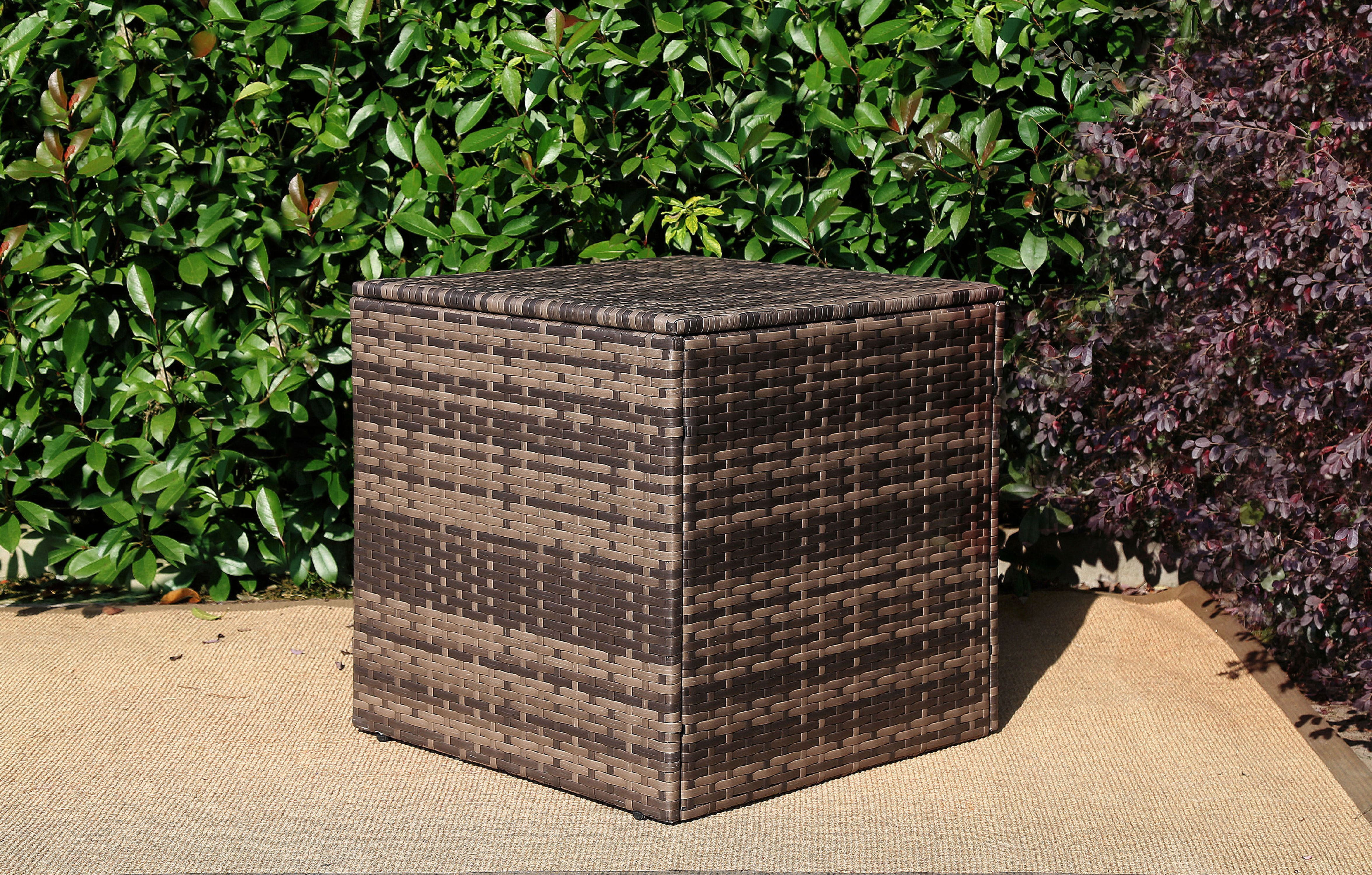 Baner Garden A105 Outdoor Glass Rattan Garden Square Coffee Table with ...