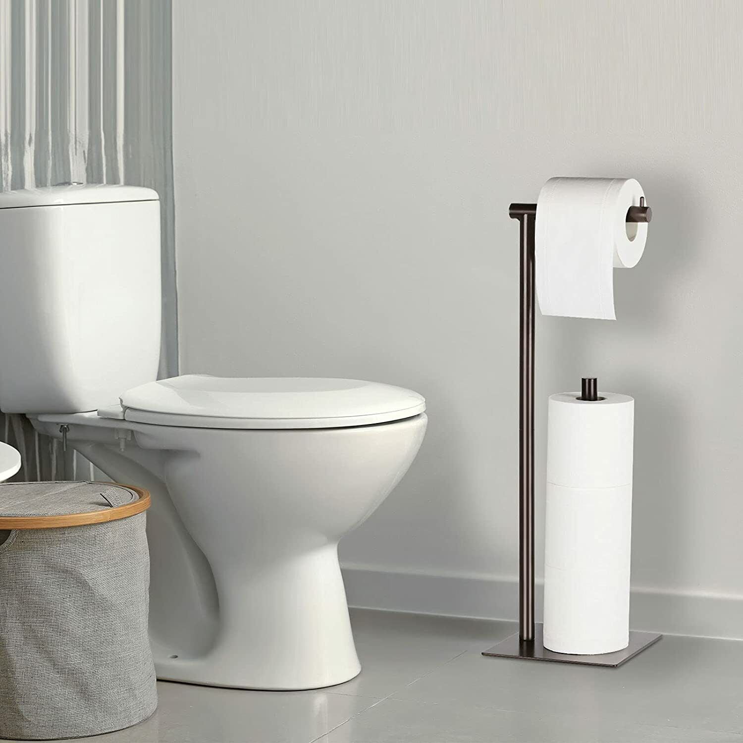 Brown Freestanding Toilet Paper Holder with Reserve for Bathroom Tissue ...