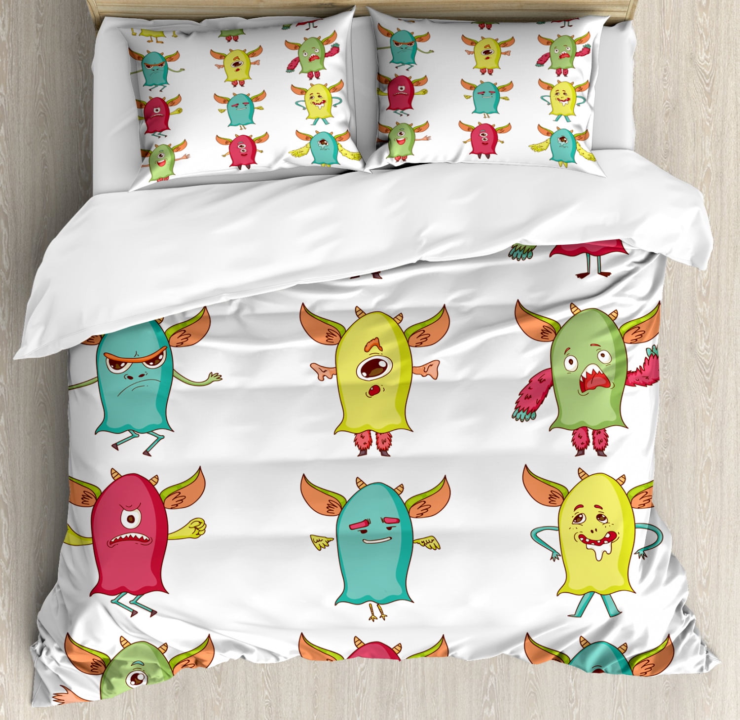 Alien Duvet Cover Set King Size, Colorful Bizarre Monstrous Characters ...