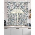 Blue Leaf Kitchen Curtain and Valance Set 3 Pieces,Rod Pocket Short ...