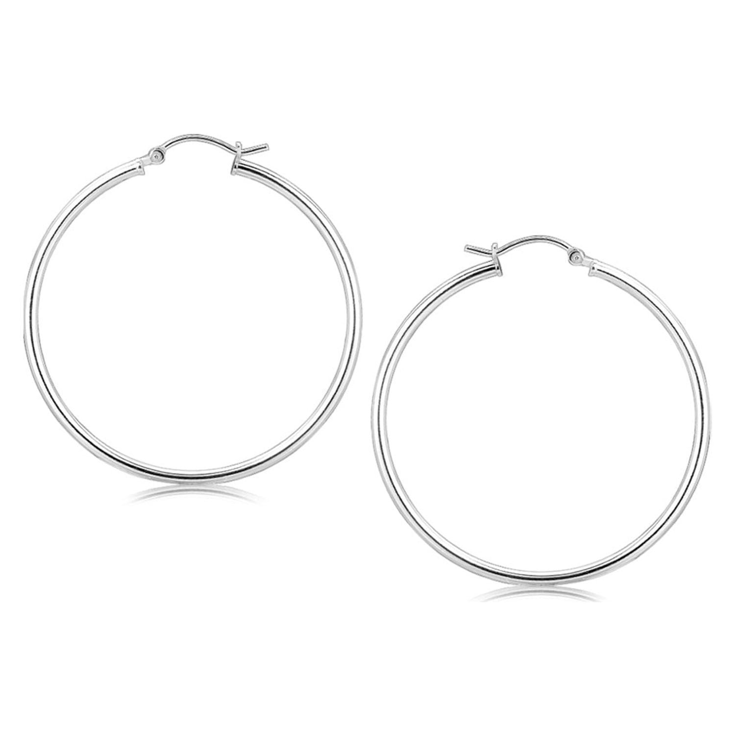 Zawadee Sterling Silver Rhodium Plated Thin Large Polished Hoop Earrings 40mm