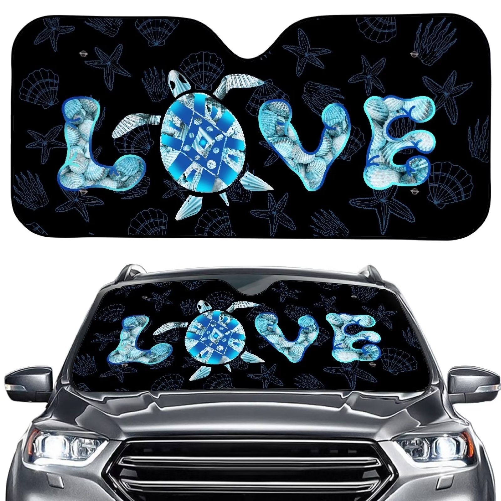 NETILGEN Abstract Love Pattern Sea Turtle Design Windshield Sun Shade ...