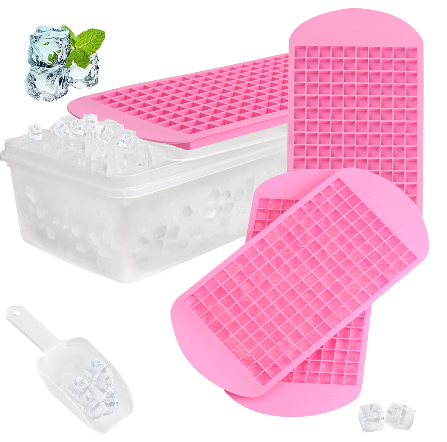 Mini Ice Cube Trays Silicone with Bin for Freezer,4 Packs Small Crushed ...