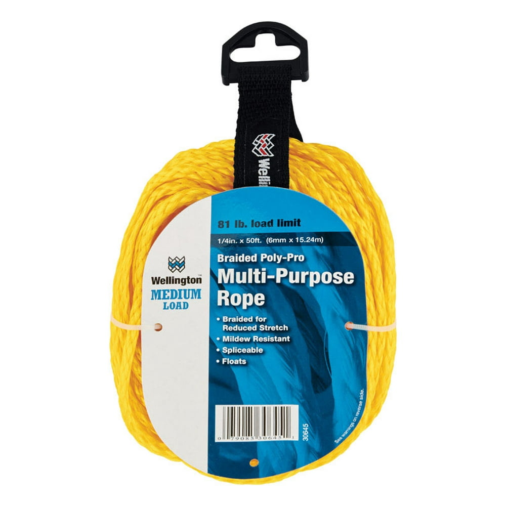 Wellington 1/4 in. Dia. x 50 ft. L Yellow Braided Poly Rope - Walmart ...