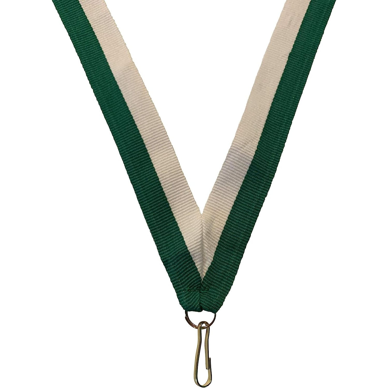 Green and White Neck Ribbons for Medals with Snap Clips Flat Lanyard ...