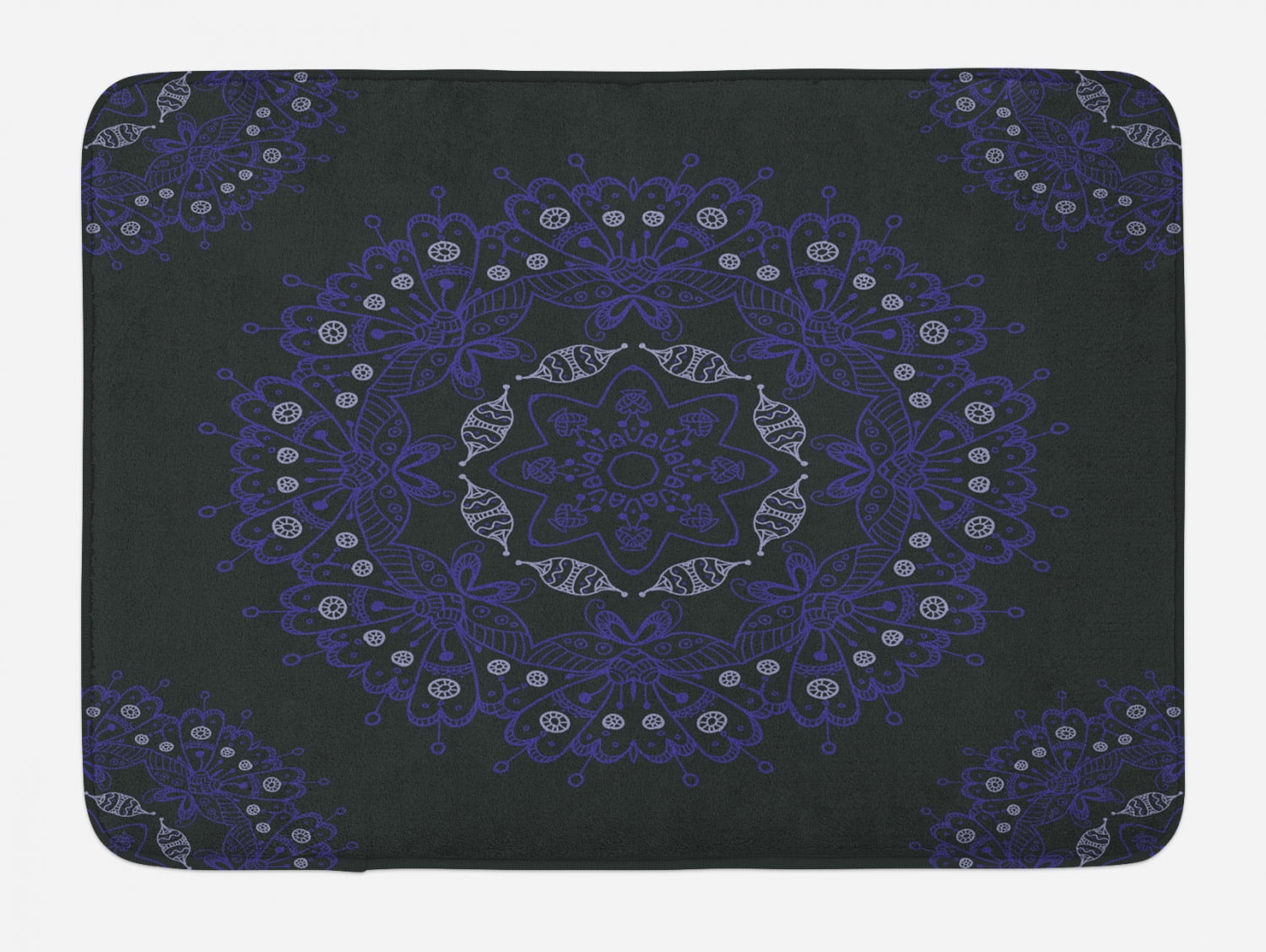 Dark Blue Bath Mat, Oriental Round Ornate Mandala Lace Style Authentic ...