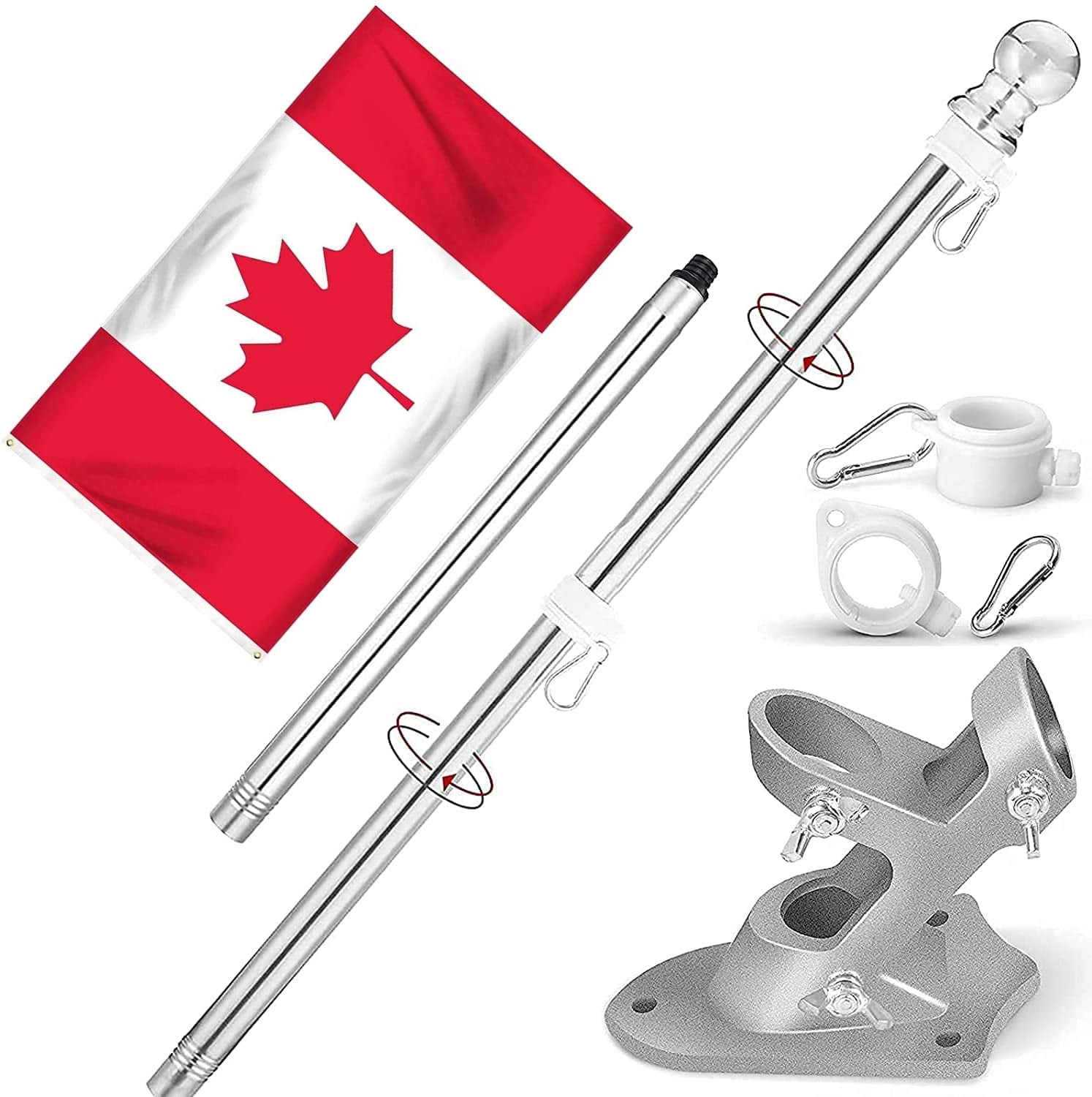 6 Foot Flagpole Kit for Canada Flag, Metal Flag Pole with Flag Holder ...