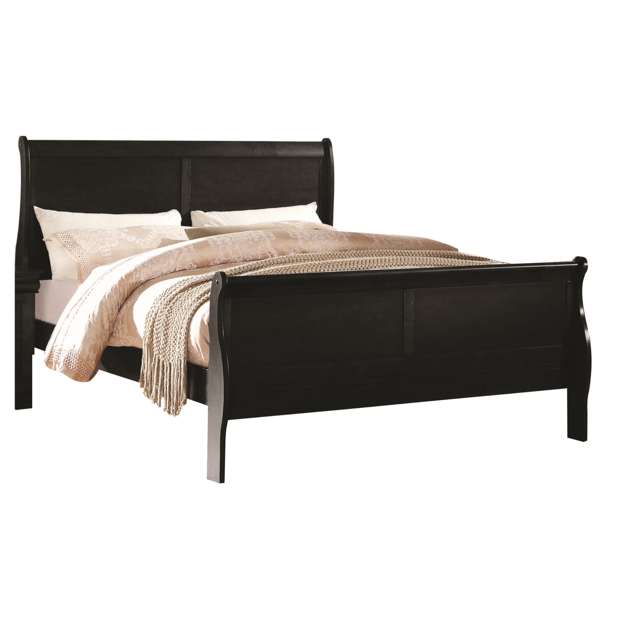 Wooden Full Bed with Panel Design Sleigh Headboard and Footboard, Brown ...