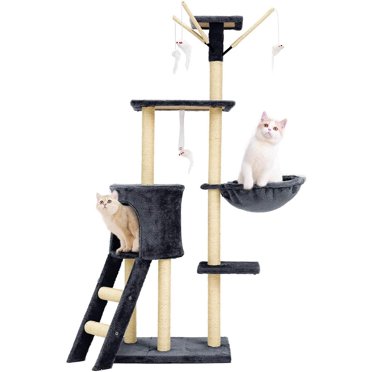 SmileMart 51" Cat Tree with Hammock and Scratching Post Tower, Beige ...