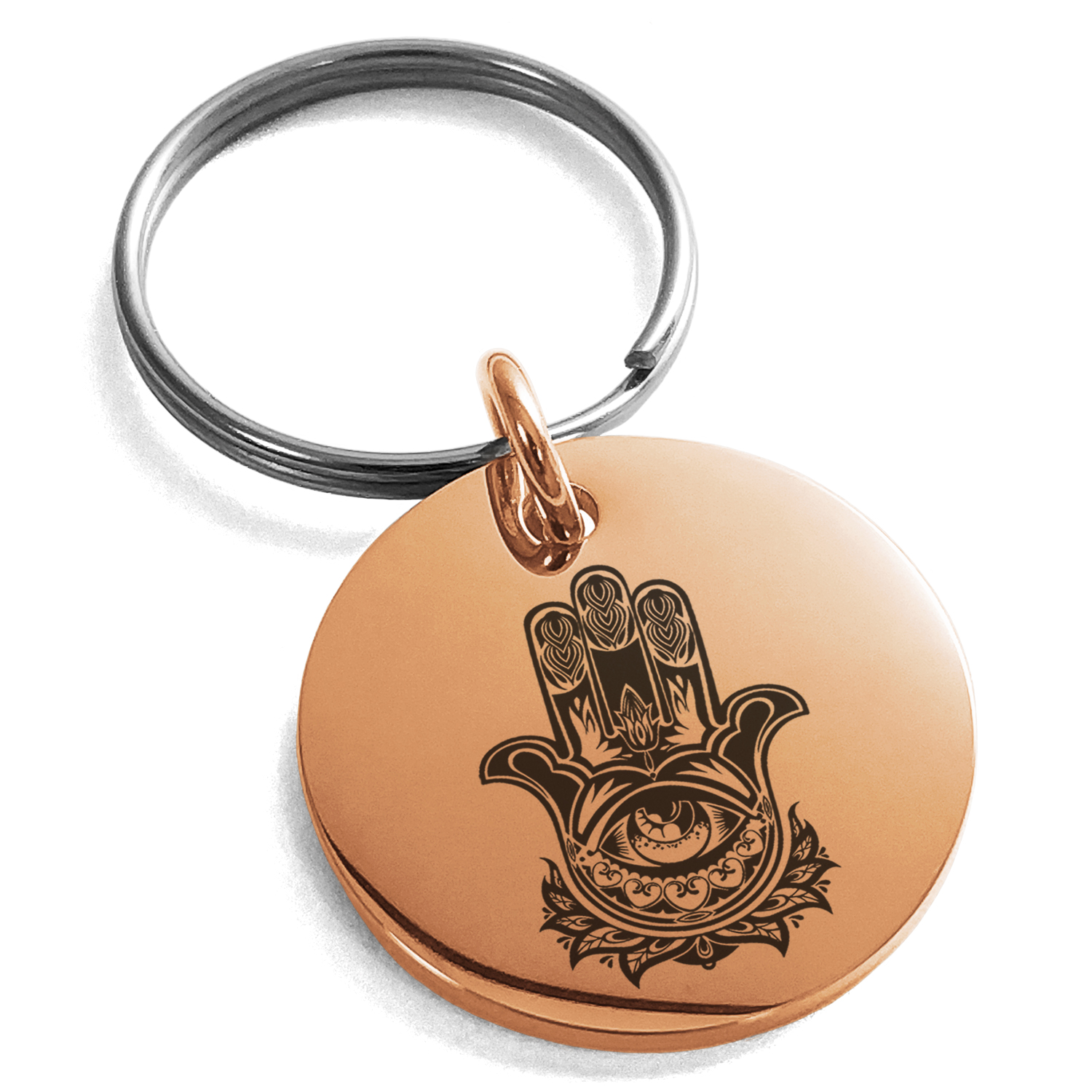 Stainless Steel Floral Hamsa Hand of Fatima Engraved Small Medallion ...