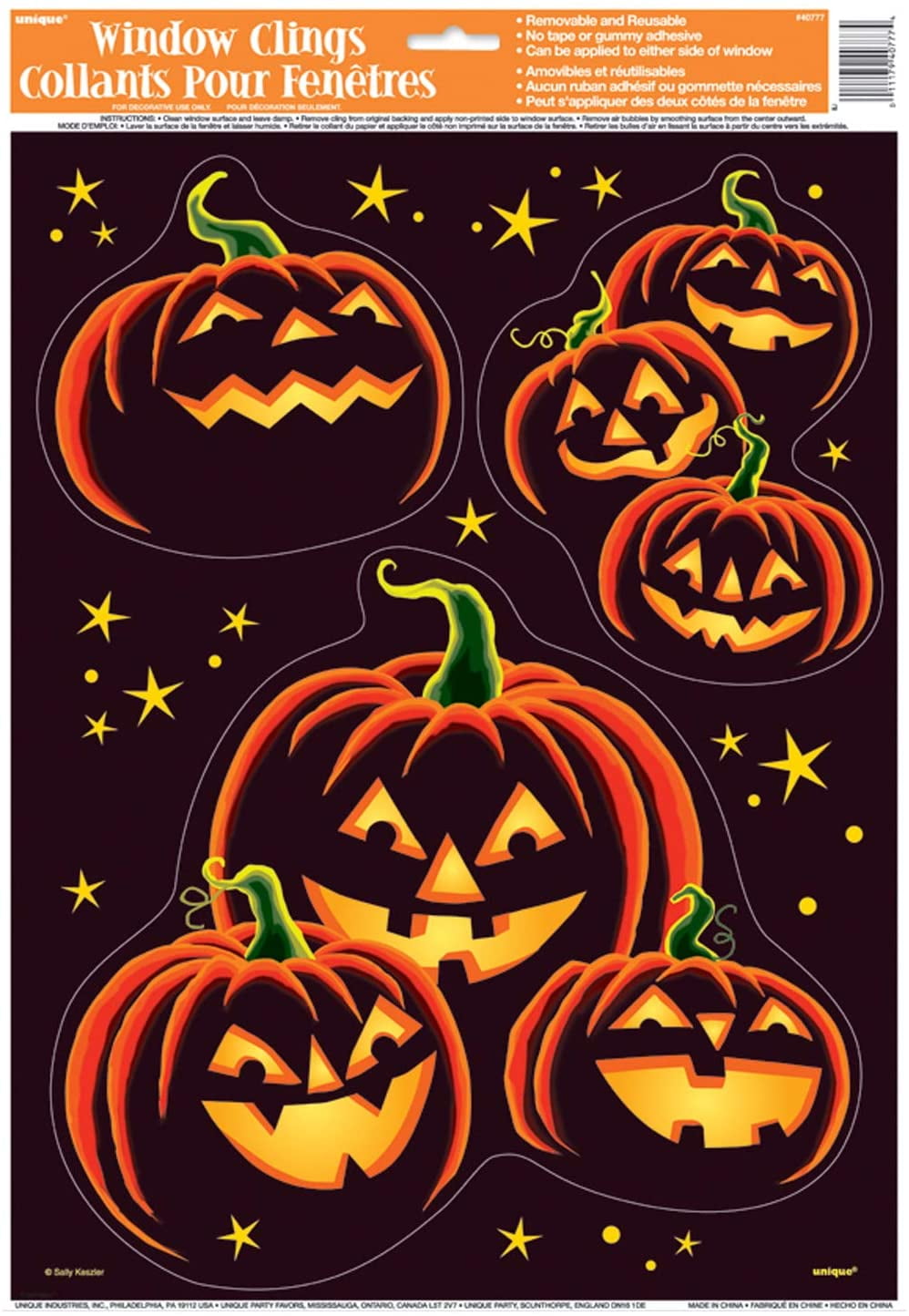 Pumpkin Grin Window Cling Sheet | Removable and Reusable Clings ...