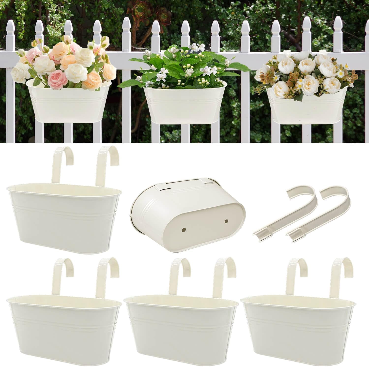 Metal Railing Planter for Outdoor Plants - 5 Pack Balcony Hanging ...