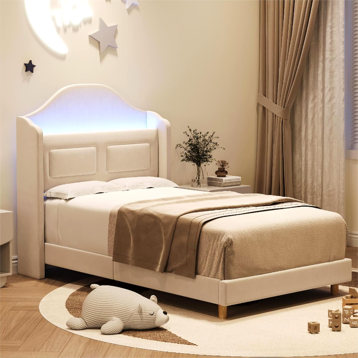 Click here for Eastvita Elegant Beige Velvet Twin Bed Frame Led-L... prices