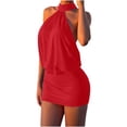 DPTALR Women's Halter Neck Draped Bodycon Mini Dress,Red,Women's Plus ...