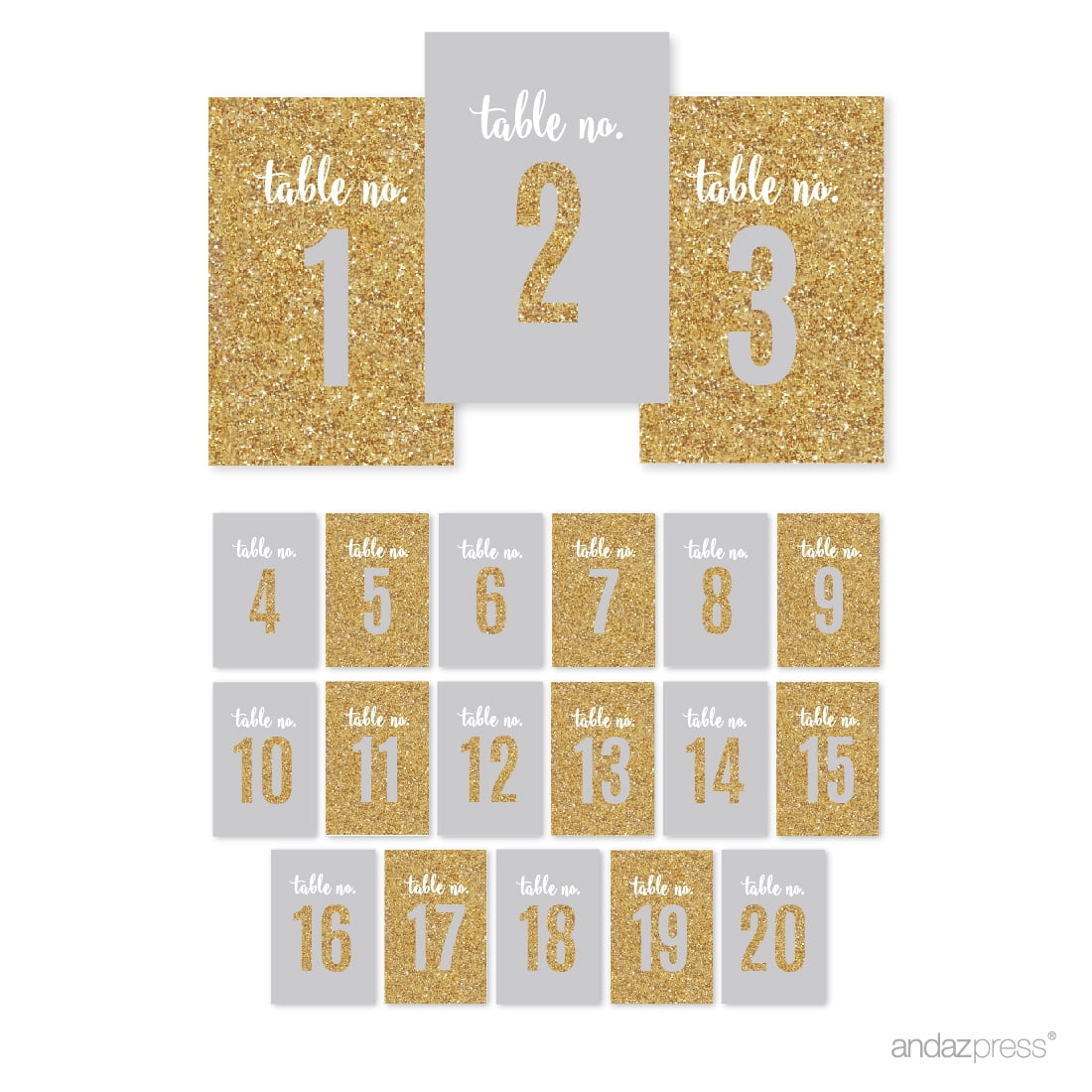 Signature Light Gray, White, Gold Glittering, Table Numbers 1-20, 4x6 ...