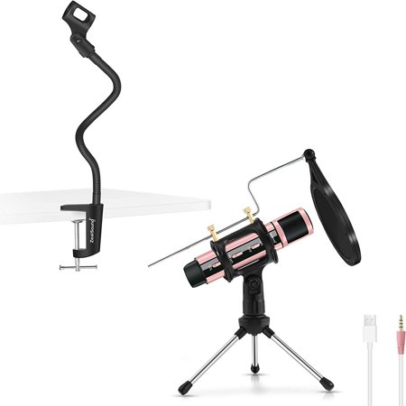 k08-u USB 3.5MM Microphone Rose Gold with Gooseneck Microphone Stand ...