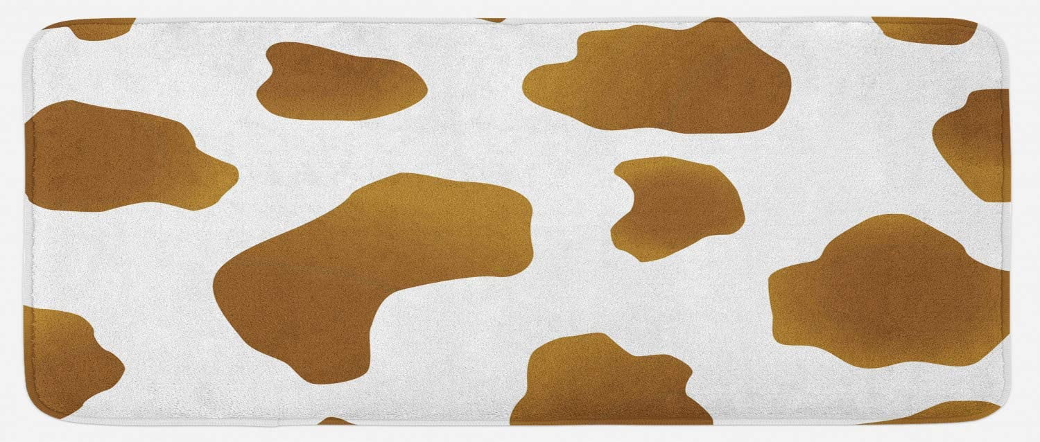 Cow Print Kitchen Mat, Brown Spots on a White Cow Skin Abstract Art ...