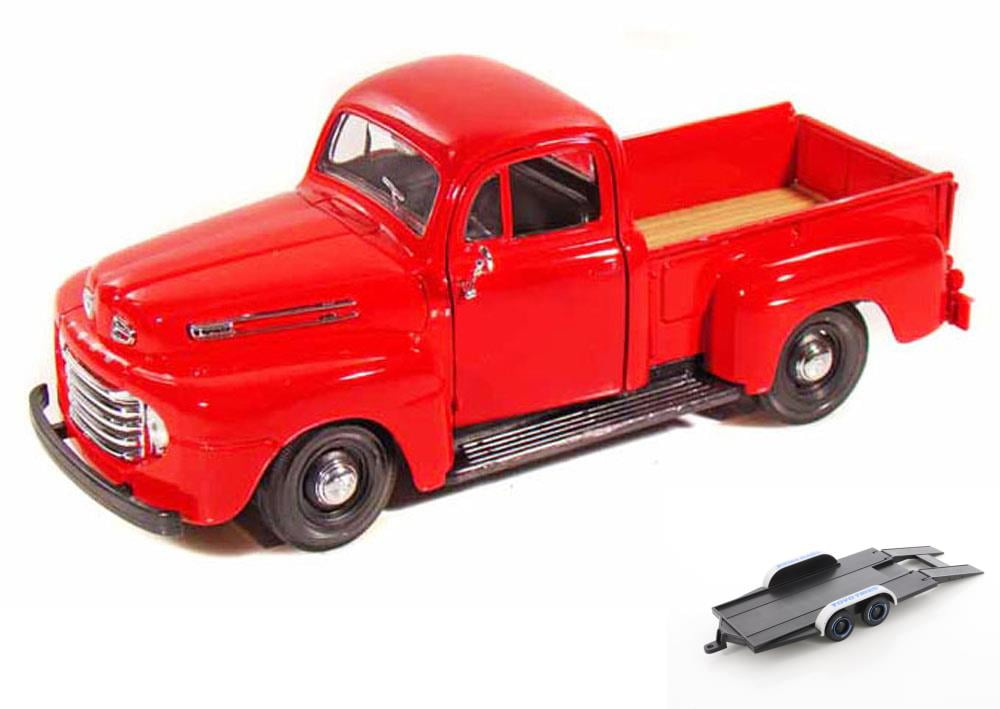 Diecast Car w/Trailer - 1948 Ford F-1 Pickup Truck, Red - Maisto 34935 ...