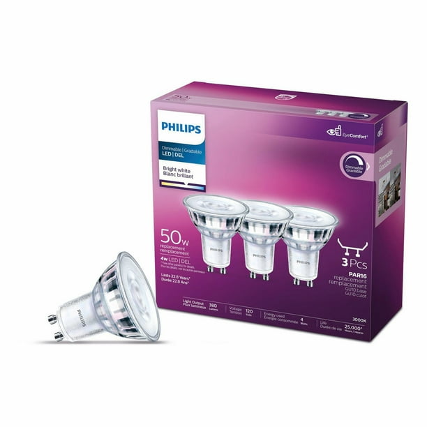 Philips LED GU10 GU10 50W Equivalent Energy Saving Light Bulb, Dimmable ...