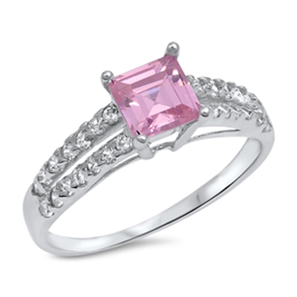 CHOOSE YOUR COLOR Pink Cubic Zirconia Elegant Ring .925 Sterling Silver ...