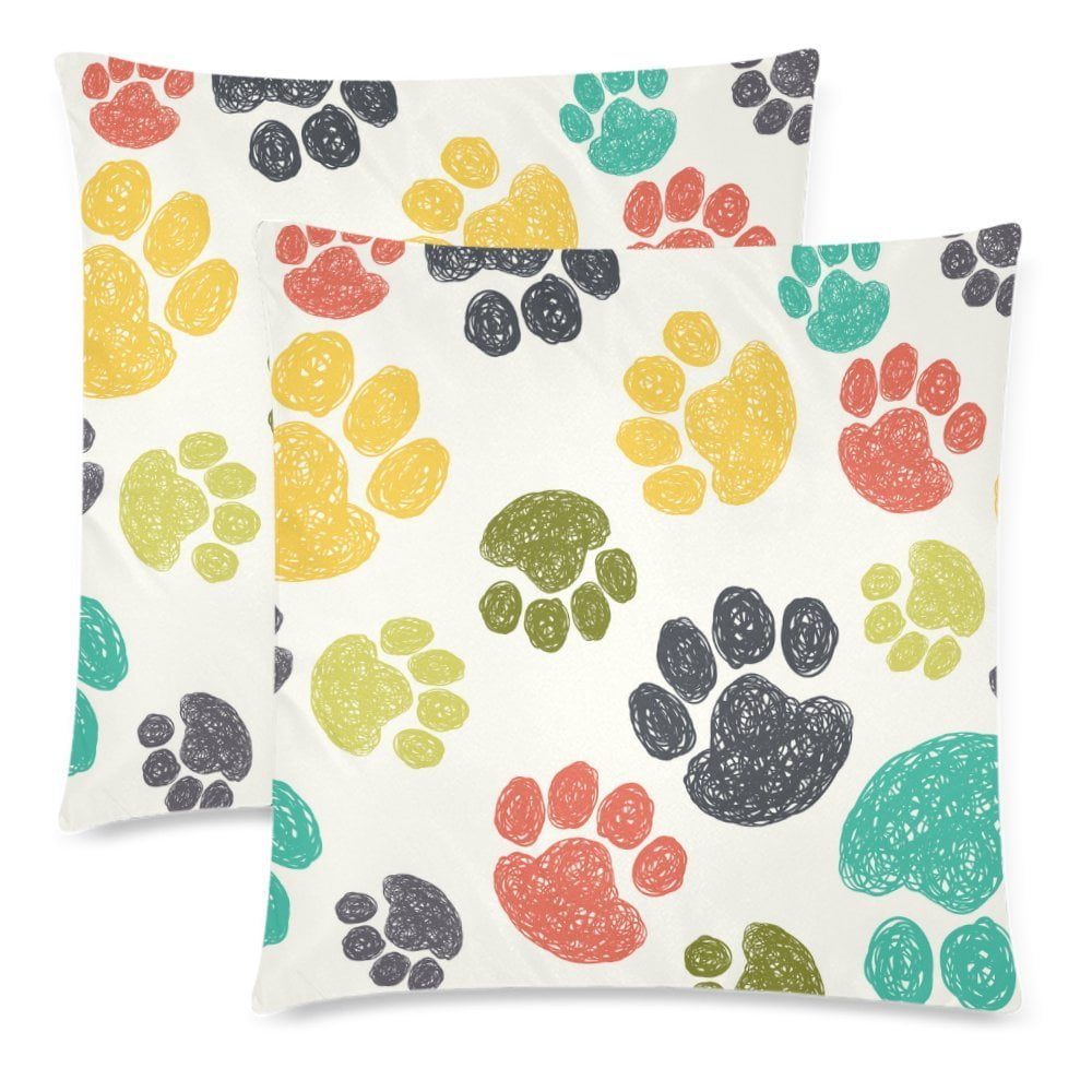 YKCG Paw Print Pillowcase Protector 18x18 Twin Sides, Colorful Dog Paw ...